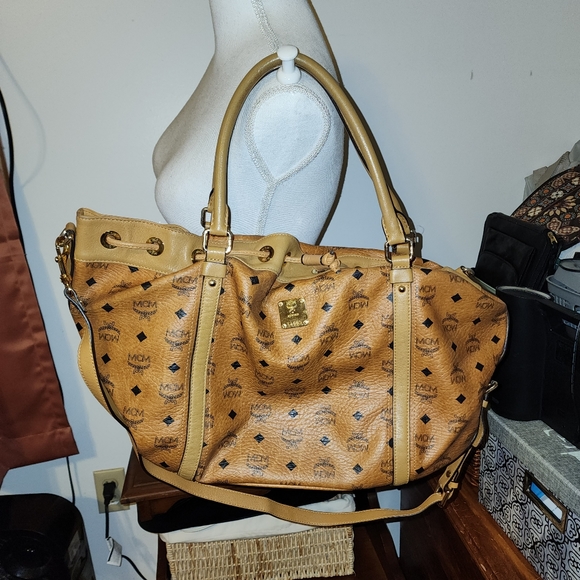 MCM | Bags | Mcm Euc Xxl Leather Signature Drawstring Bag | Poshmark